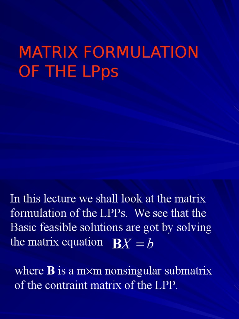 Matrix Formulation of The Lpps | PDF | Matrix (Mathematics) | Algorithms