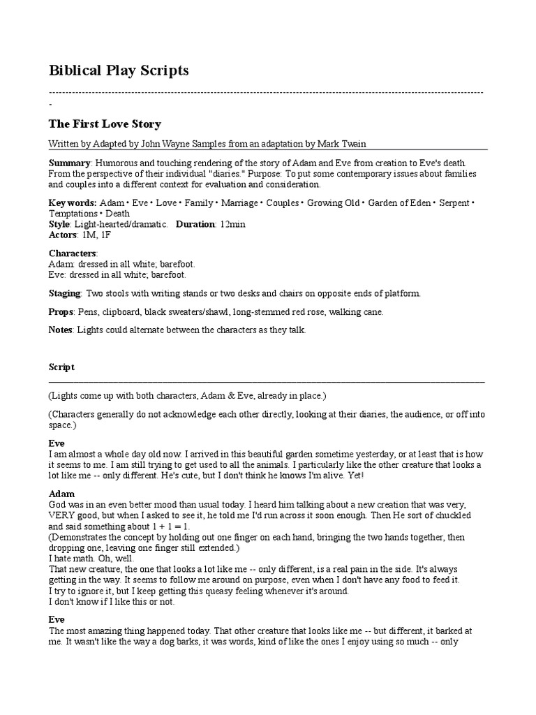 Biblical Play Scripts: The First Love Story