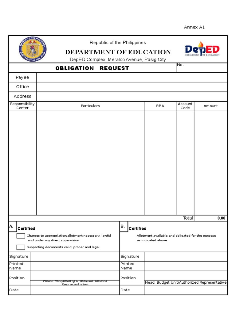 Obligation Request Form Pdf