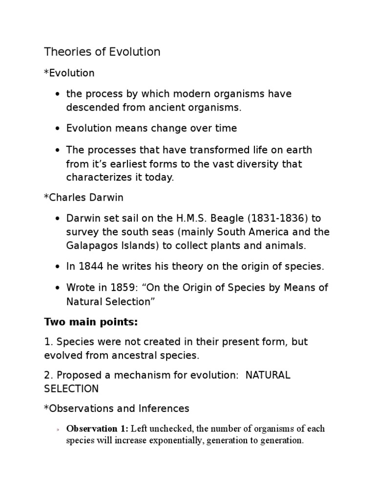 Theories of Evolution... | PDF | Natural Selection | On The Origin Of ...