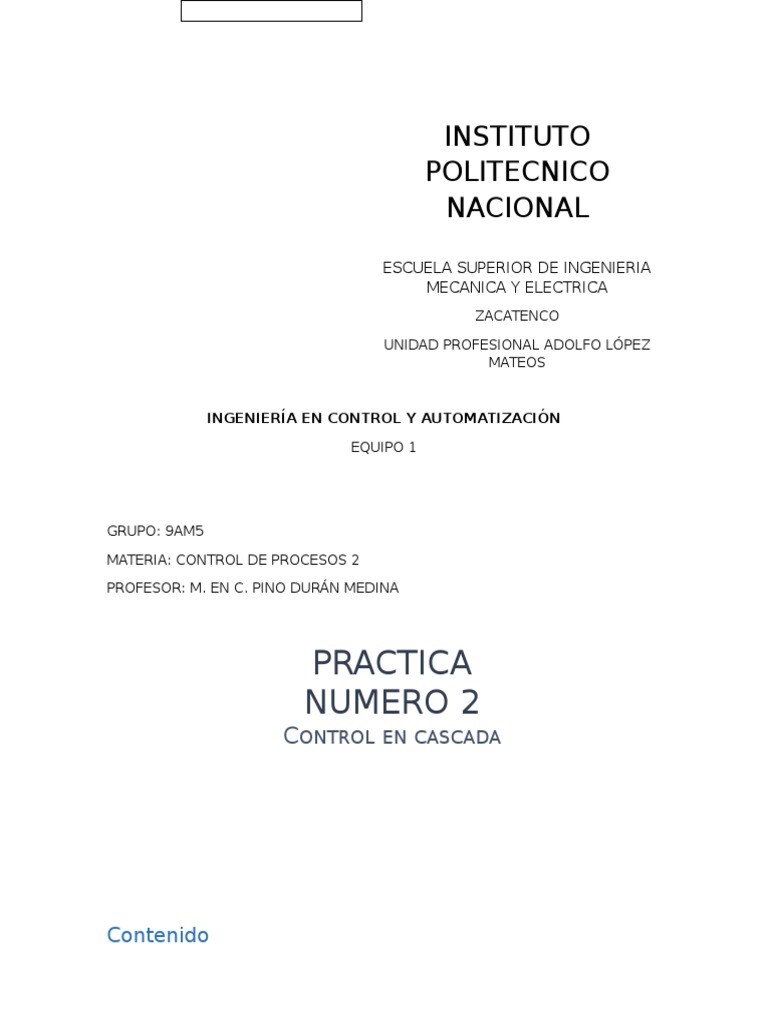 Control en Cascada: Práctica 2 | PDF | Sistema de control | Matemáticas ...