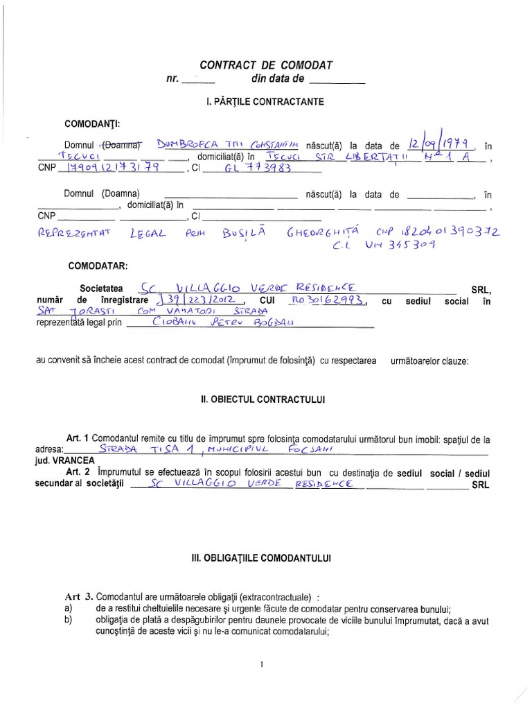 Contract Comodat | PDF