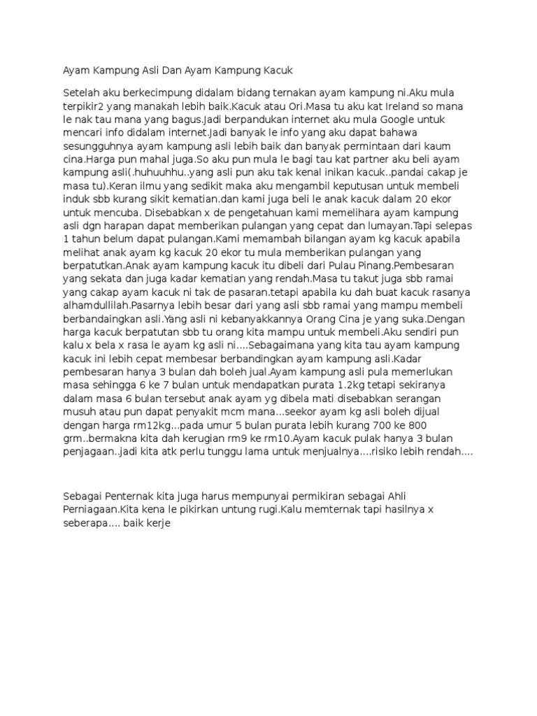 Perbandingan Ayam Kampung Asli dan Kacuk | PDF