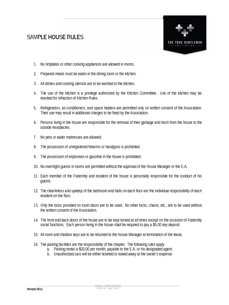 Sample House Rules 09012012 | PDF | Kitchen | Fine (Penalty)
