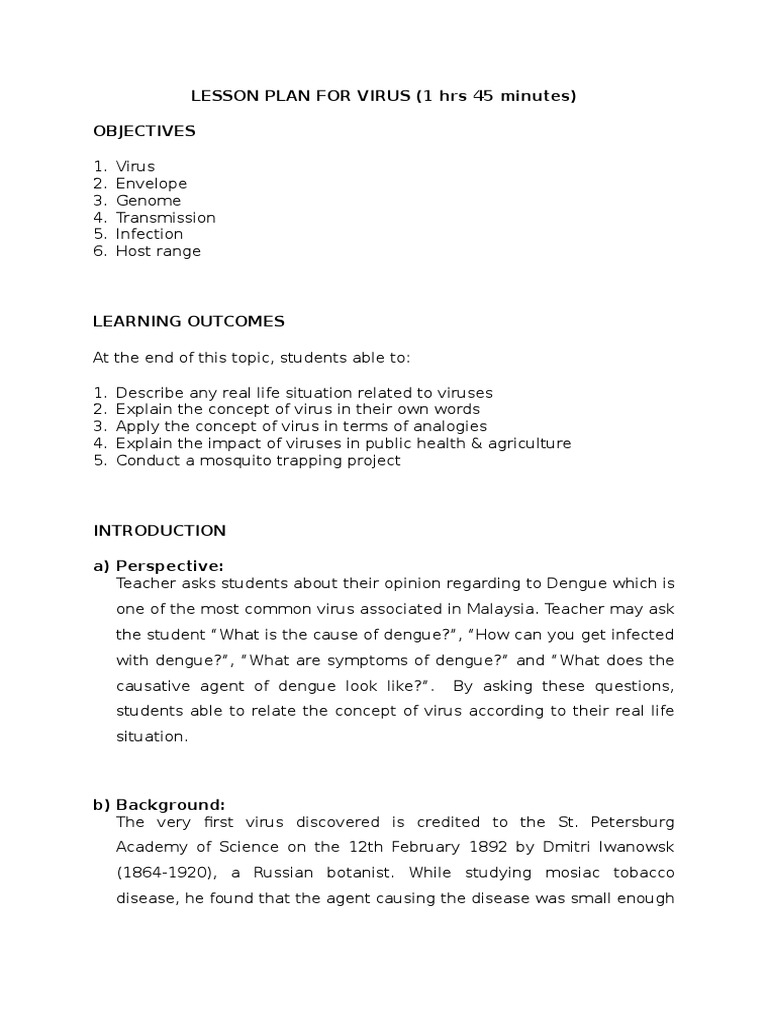 Lesson Plan For Viruses | PDF | Virus | Infection