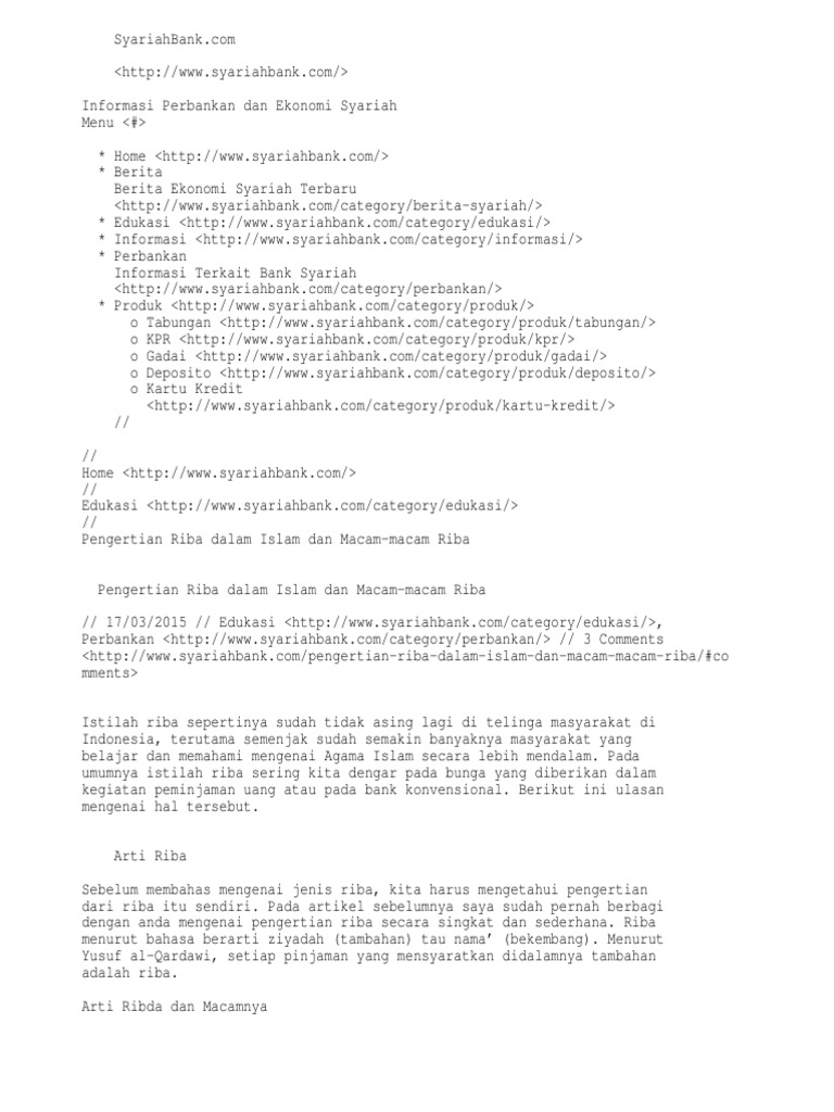 Pengertian Riba Dalam Islam Dan Macam-Macam Riba | PDF