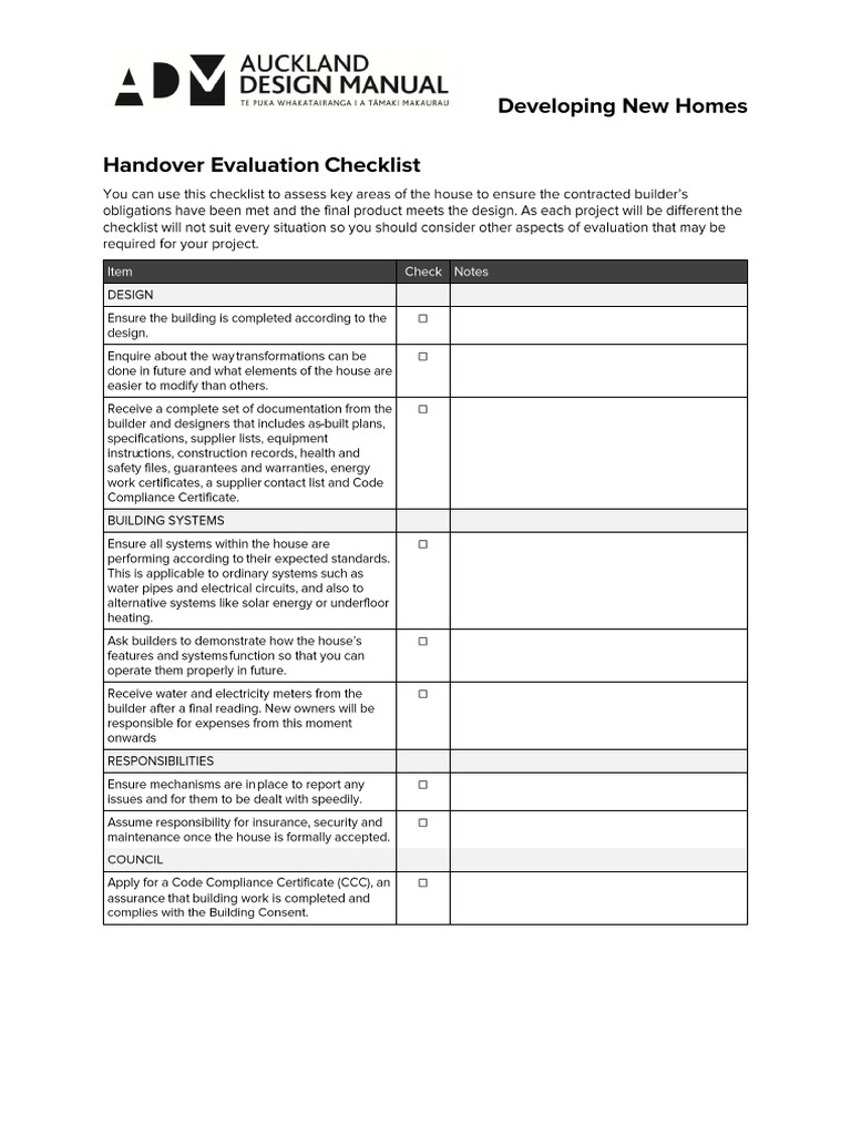 ADM Handover Evaluation Checklist | PDF