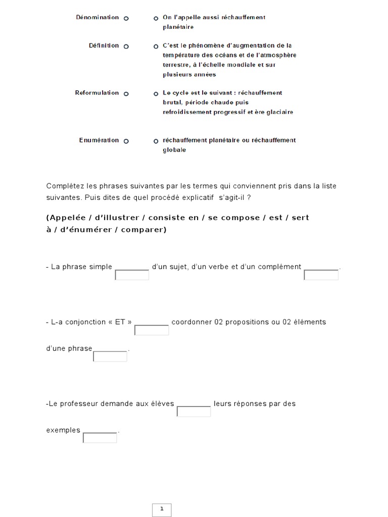 Exercices sur les procédés explicatifs | PDF
