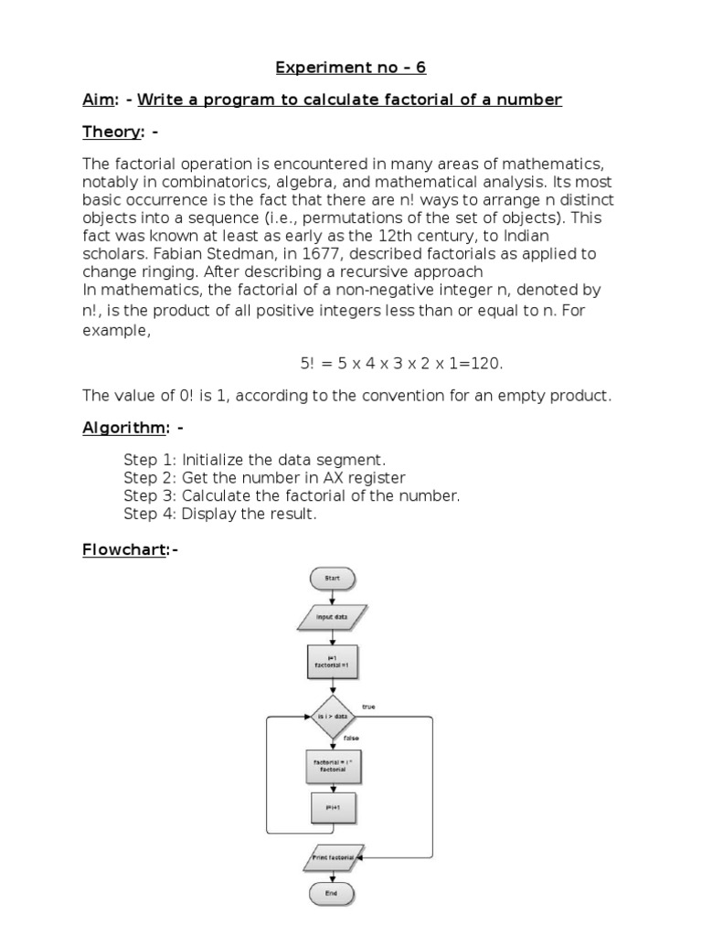 Experiment No - 6 Aim: - Write A Program To Calculate Factorial of A ...