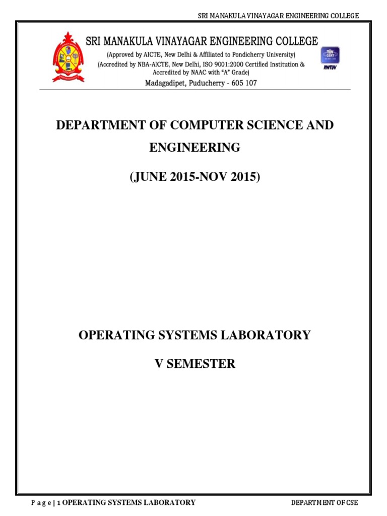 Operating Systems Lab Manual CSE 4th Sem | PDF | Computer Architecture ...
