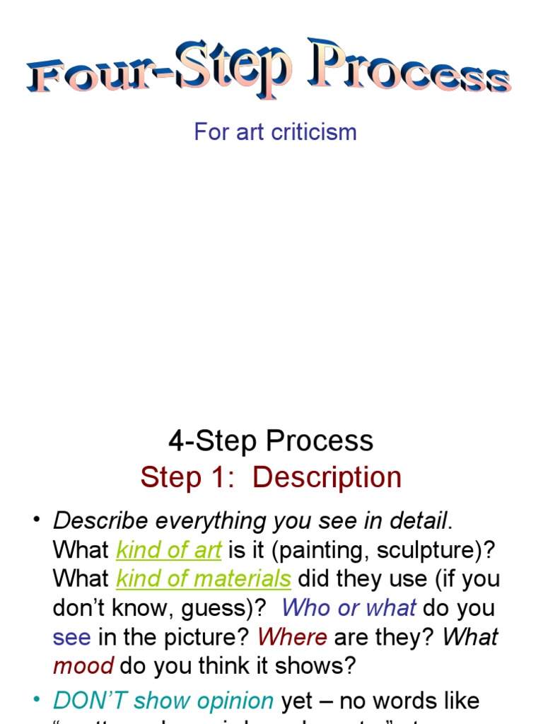 Four Steps of Art Criticism Guide | PDF | Paintings | Psychological ...