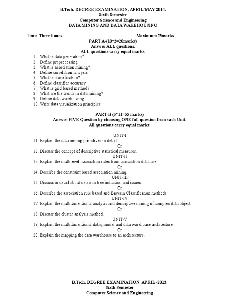 DMW Question Paper | PDF | Data Warehouse | Cluster Analysis