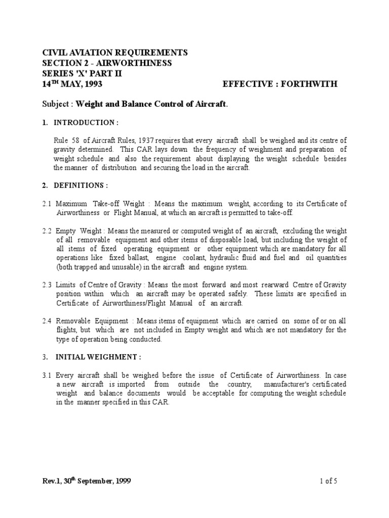 Subject: Weight and Balance Control of Aircraft | PDF | Aircraft | Weight