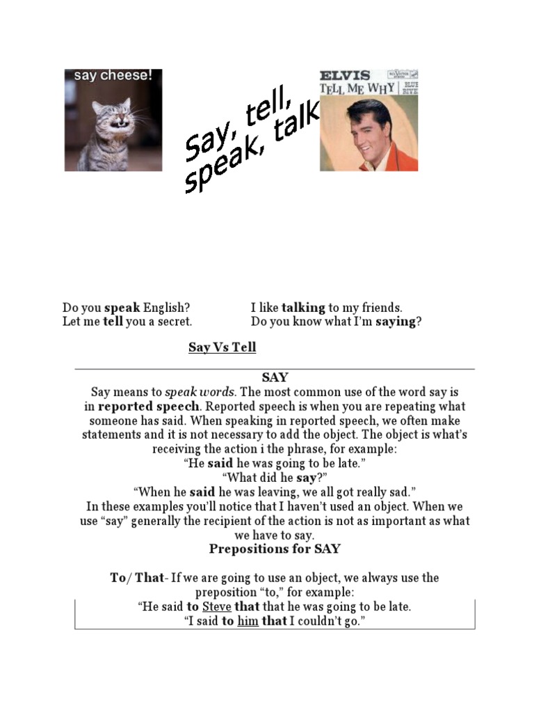 Say Tell Speak Talk | PDF | English Grammar | English Language