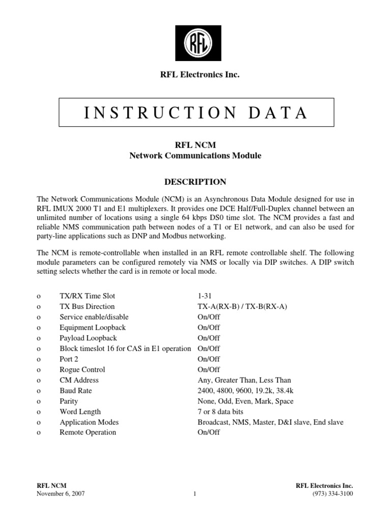 RFL NCM Module Installation Guide | PDF | Duplex (Telecommunications ...