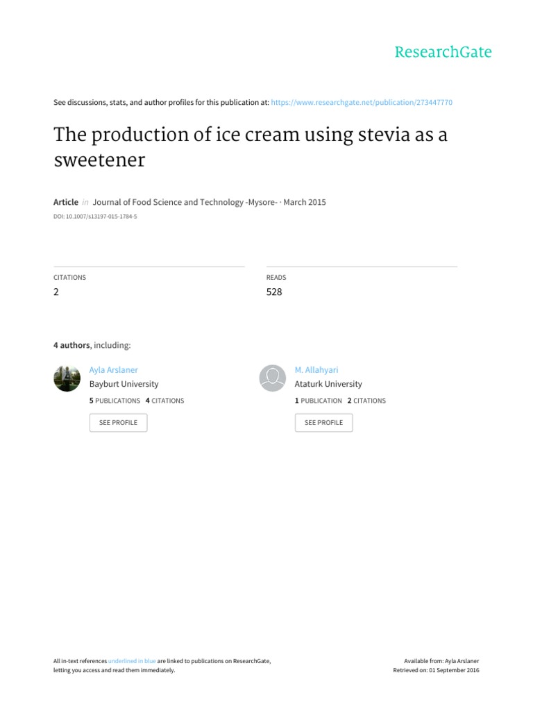 The Production of Ice Cream Using Stevia As A Sweetener | PDF | Sugar ...