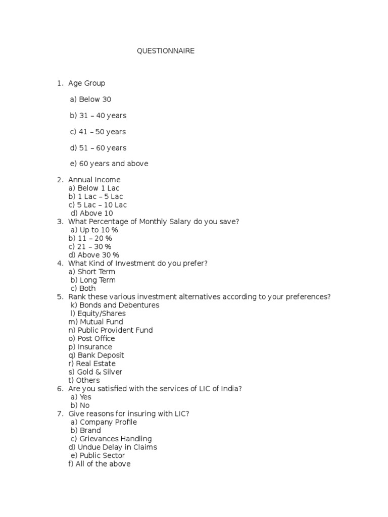 Questionnaire Black Book | PDF