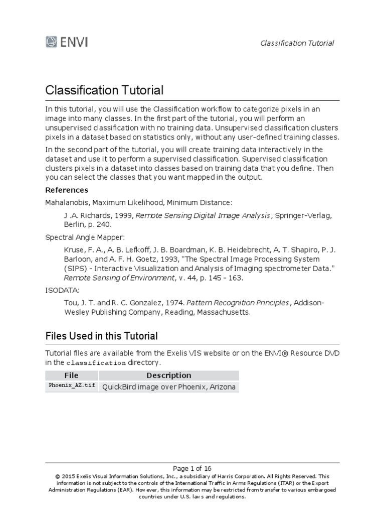Classification ENVI Tutorial | PDF | Statistical Classification | Exports