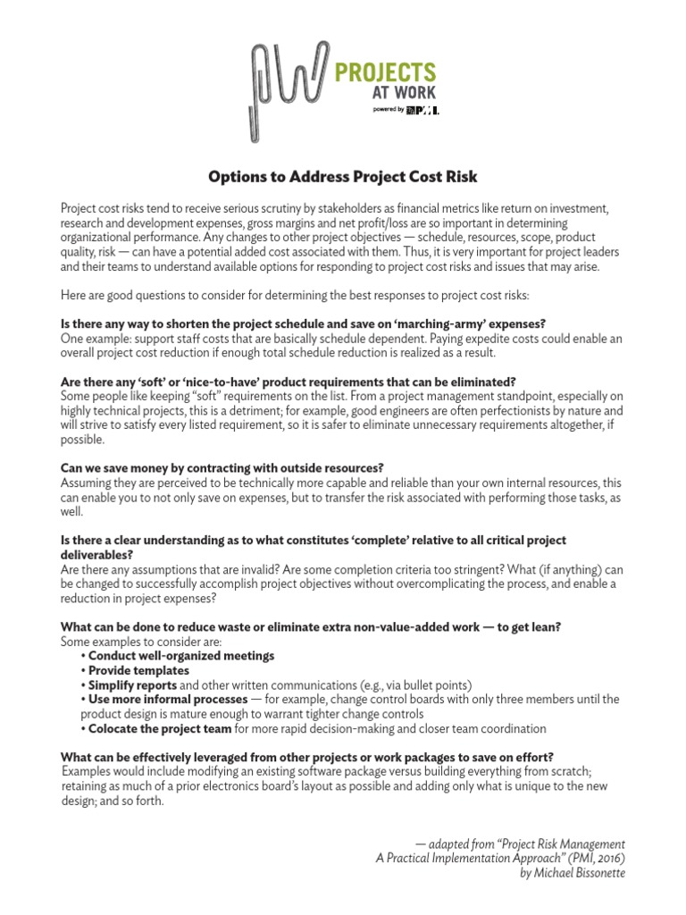 Options Project Cost Risk | PDF | Risk | Project Management