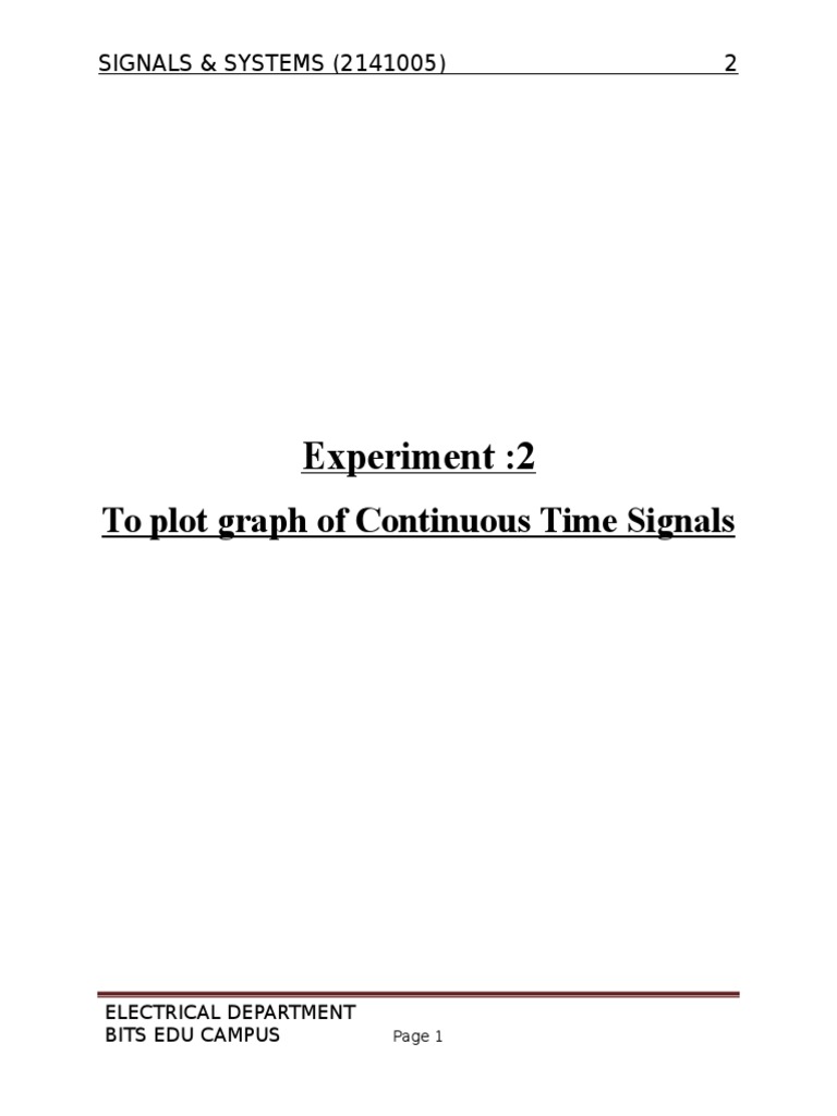 To Plot Graph of Continuous Time Signals in Matlab | PDF | Discrete ...