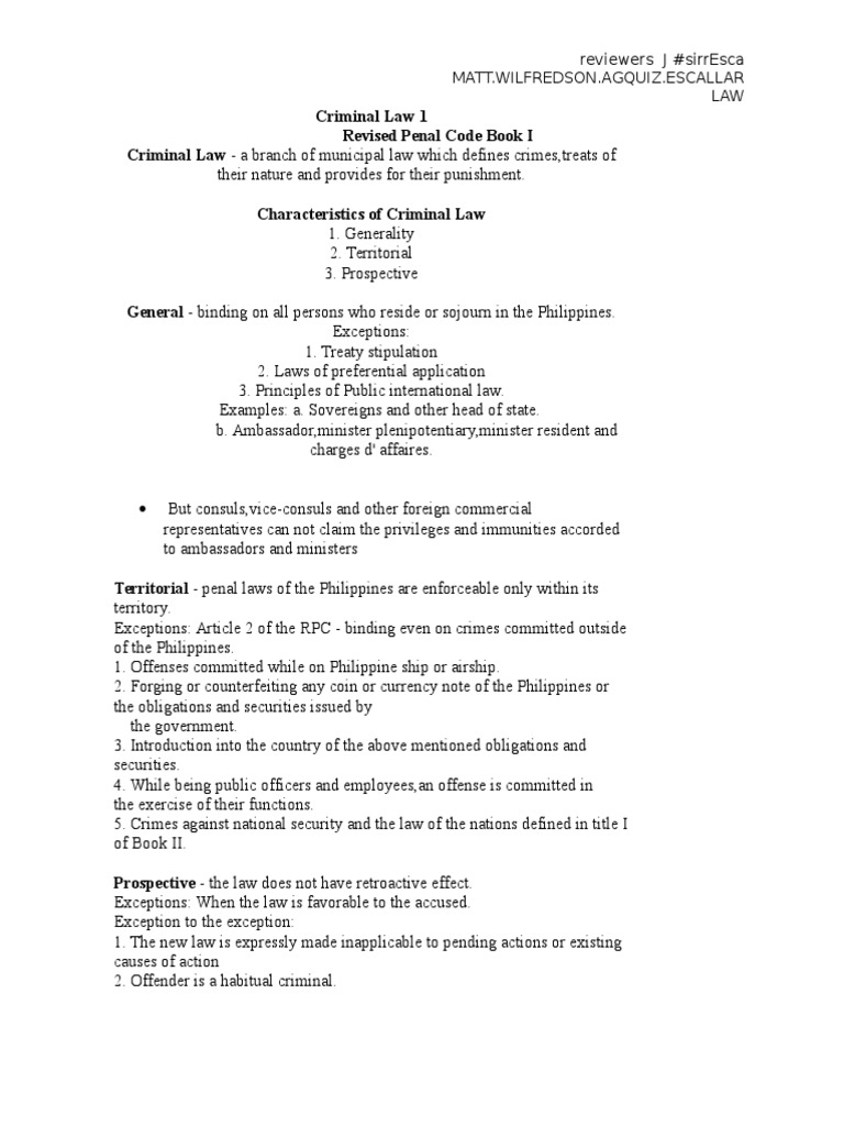 Criminal Law 1 | PDF