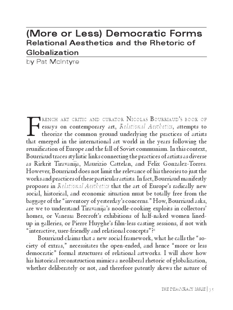 (More or Less) Democratic Forms: Relational Aesthetics and The Rhetoric ...
