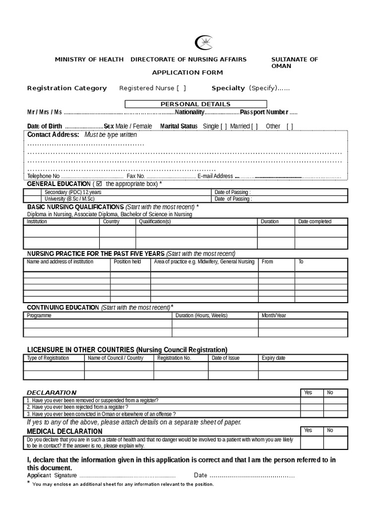 Nursing Application Form | PDF