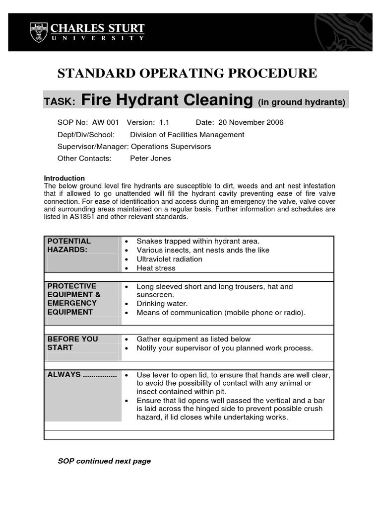 SOP Hydrant Clean v1.1 | PDF | Nature