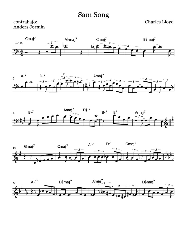 Sam Song - Charles Lloyd (Anders Jormin Bass Solo) | PDF