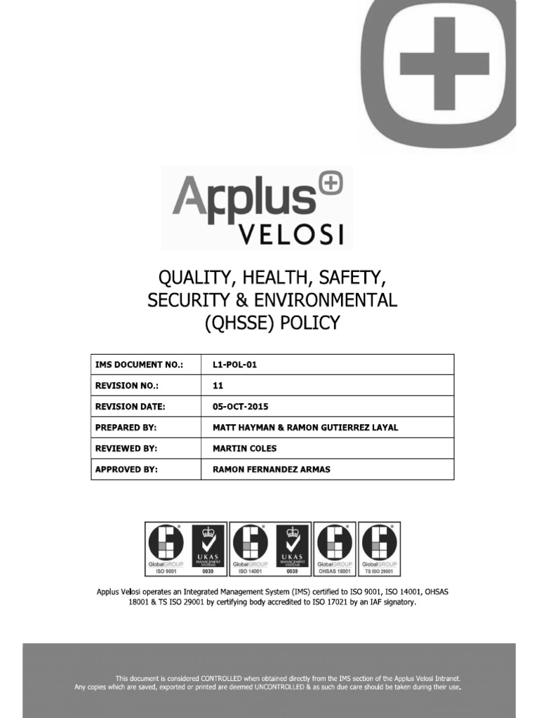 Policy Applus Velosi | PDF