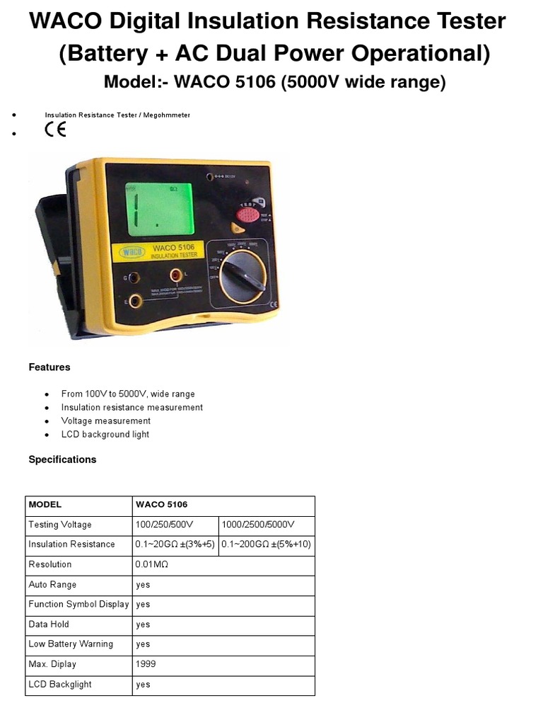 WACO 5106 Digital Insulation Tester 5000V | PDF