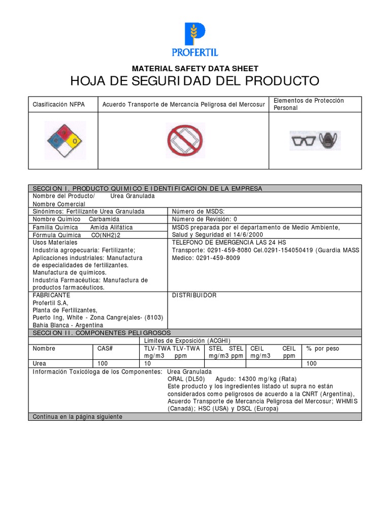 Msds Urea Ga | PDF | Amoníaco | Solubilidad