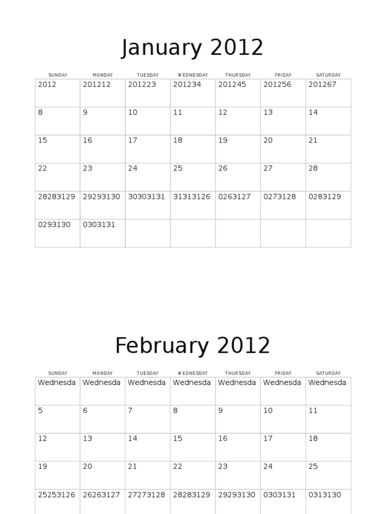 January 2012 Sunday Monday Tuesday Wednesday Thursday Friday Saturday