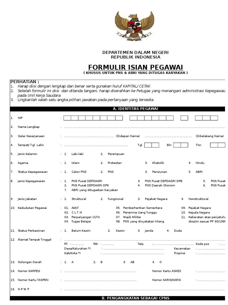 Formulir Isian Pegawai Excel | PDF