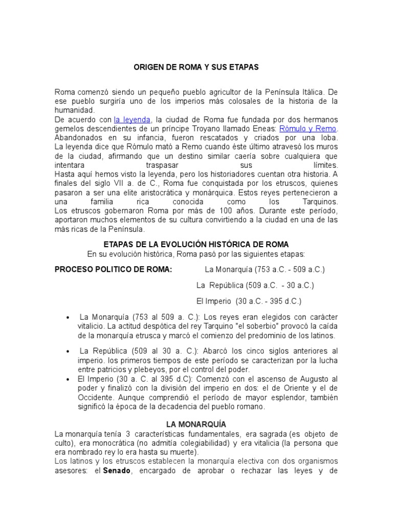 Origen de Roma y Sus Etapas | Descargar gratis PDF | Roma antigua ...