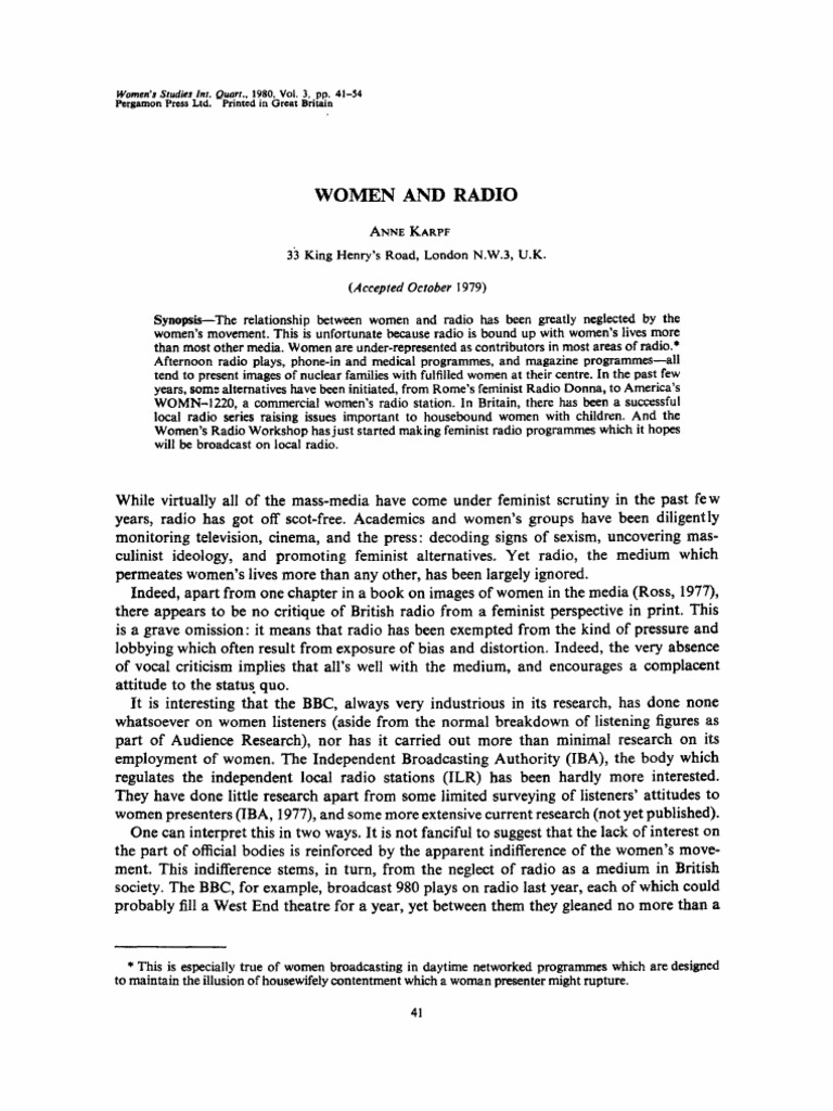 KARPF - Anne - Women and Radio | PDF | Bbc | Feminism