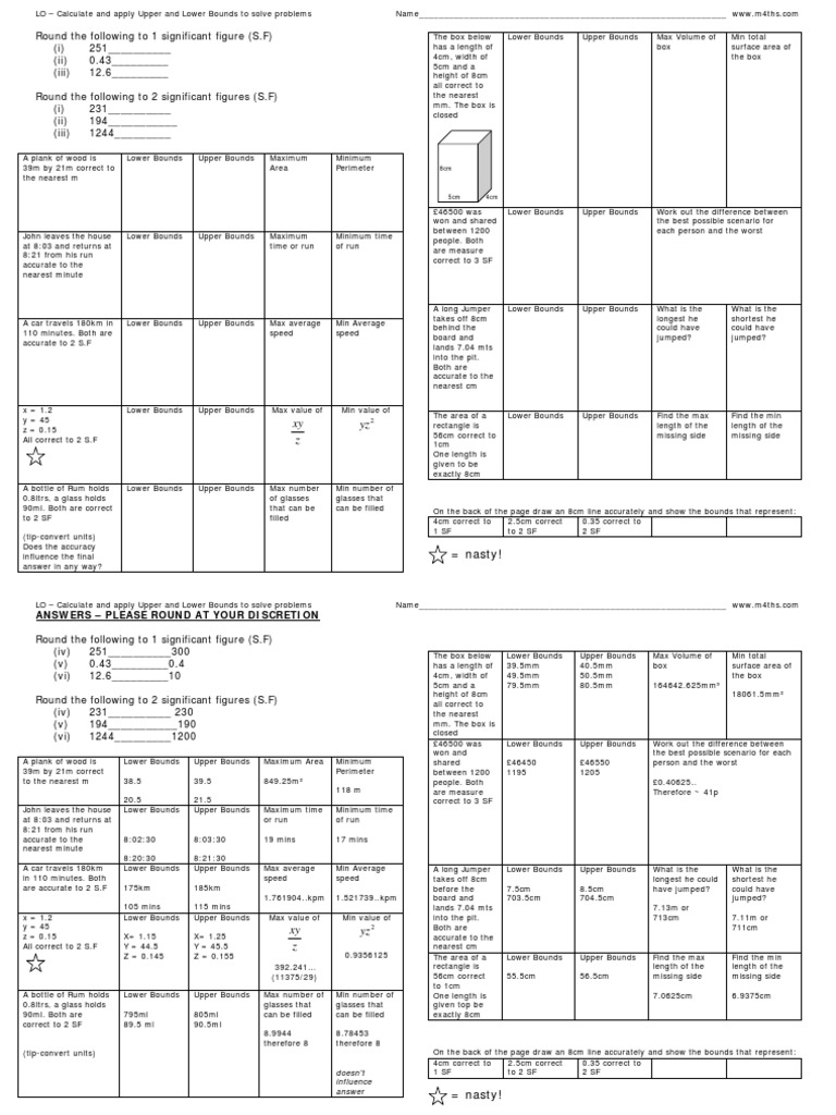 Upper and Lower Bounds Practice Worksheet | PDF | Significant Figures ...