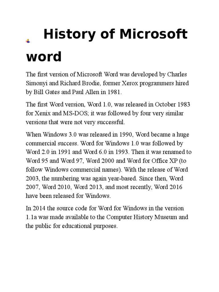 History of Microsoft Word by Harmeet | PDF | Microsoft Word | Microsoft ...