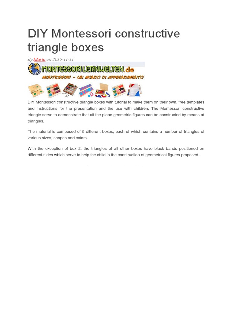 DIY Montessori Constructive Triangle Boxes | PDF