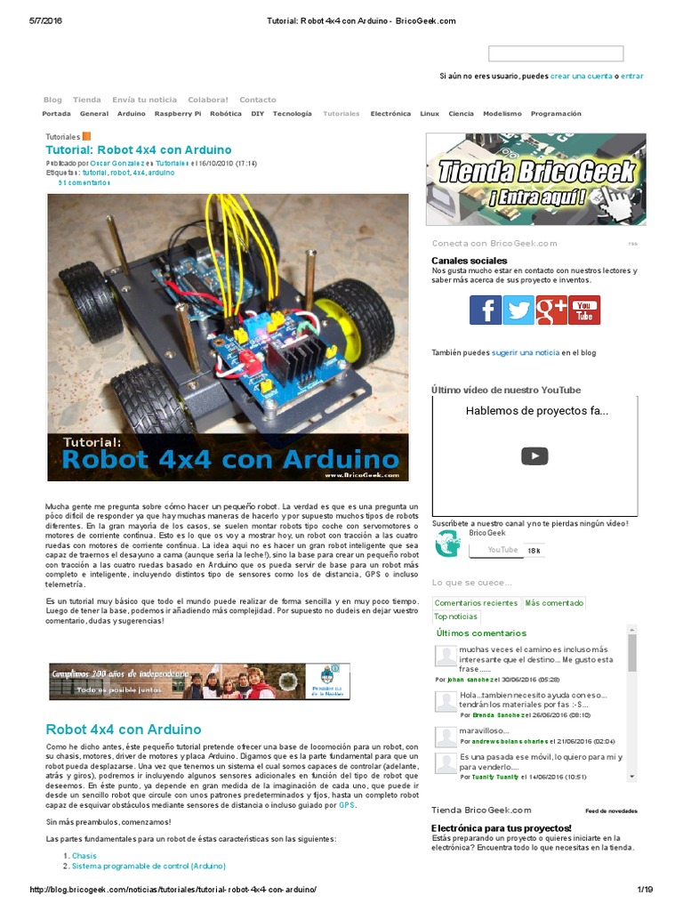 Tutorial - Robot 4x4 Con Arduino - BricoGeek | PDF | Arduino | Robot