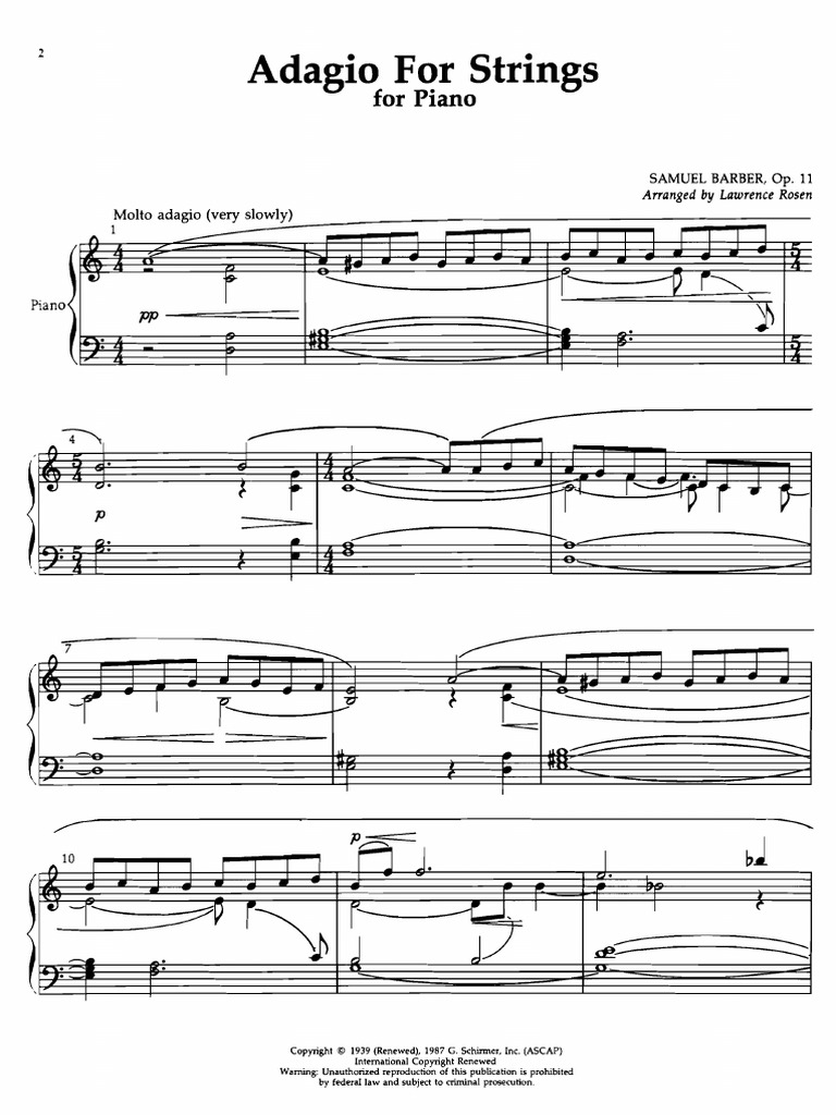 Adagio For Strings - Piano Transcription PDF | PDF