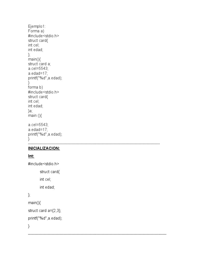 C Struct Initialization Examples | PDF | Computers