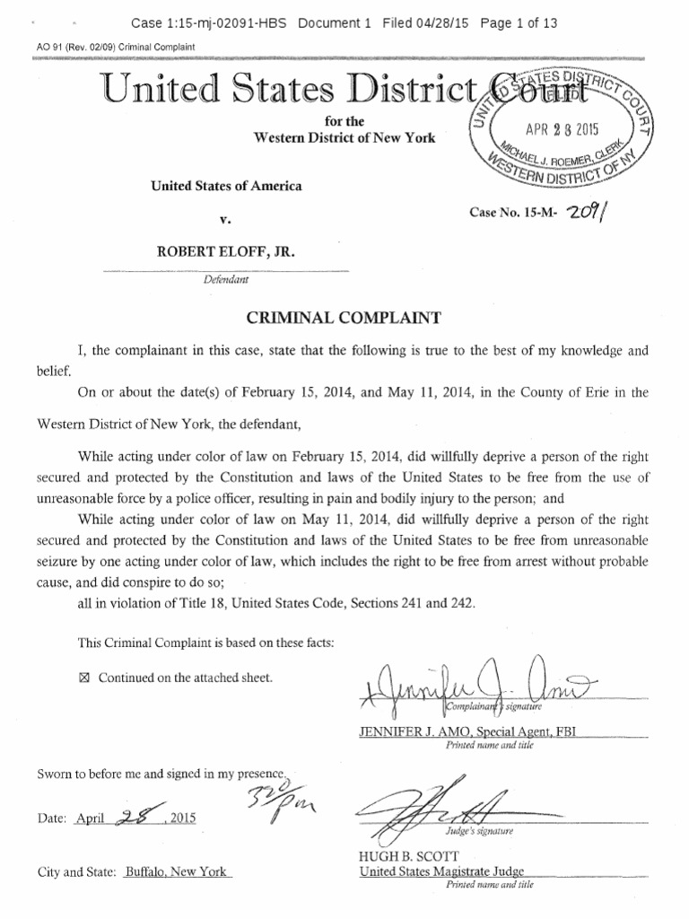 Eloff Criminal Complaint | Arrest | Federal Bureau Of Investigation