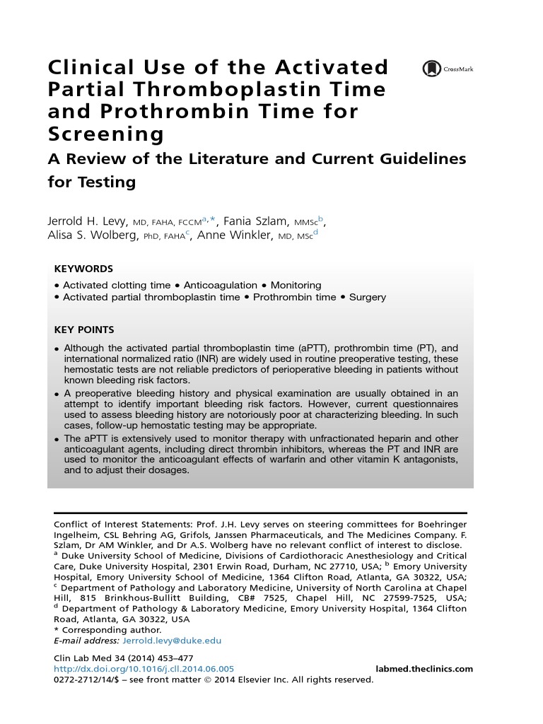 Clinical Use PT and APTT | PDF | Coagulation | Bleeding