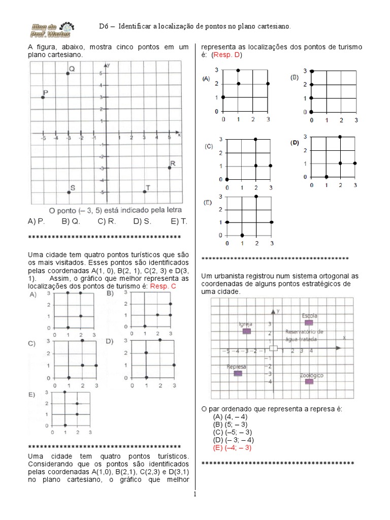 D6 Identificar A Localização De Pontos No Plano Cartesiano Pdf