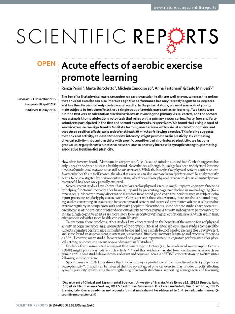 Acute Effects of Aerobic Exercise | PDF