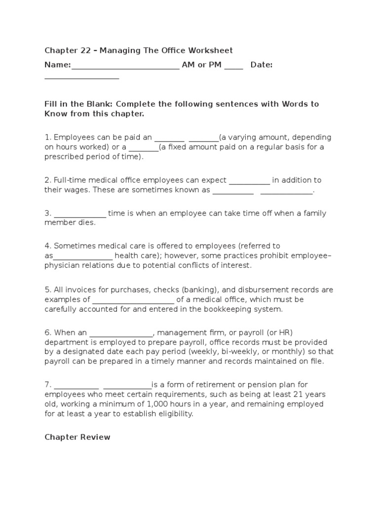 Chapter 22 Worksheet | PDF | Career & Growth | Business