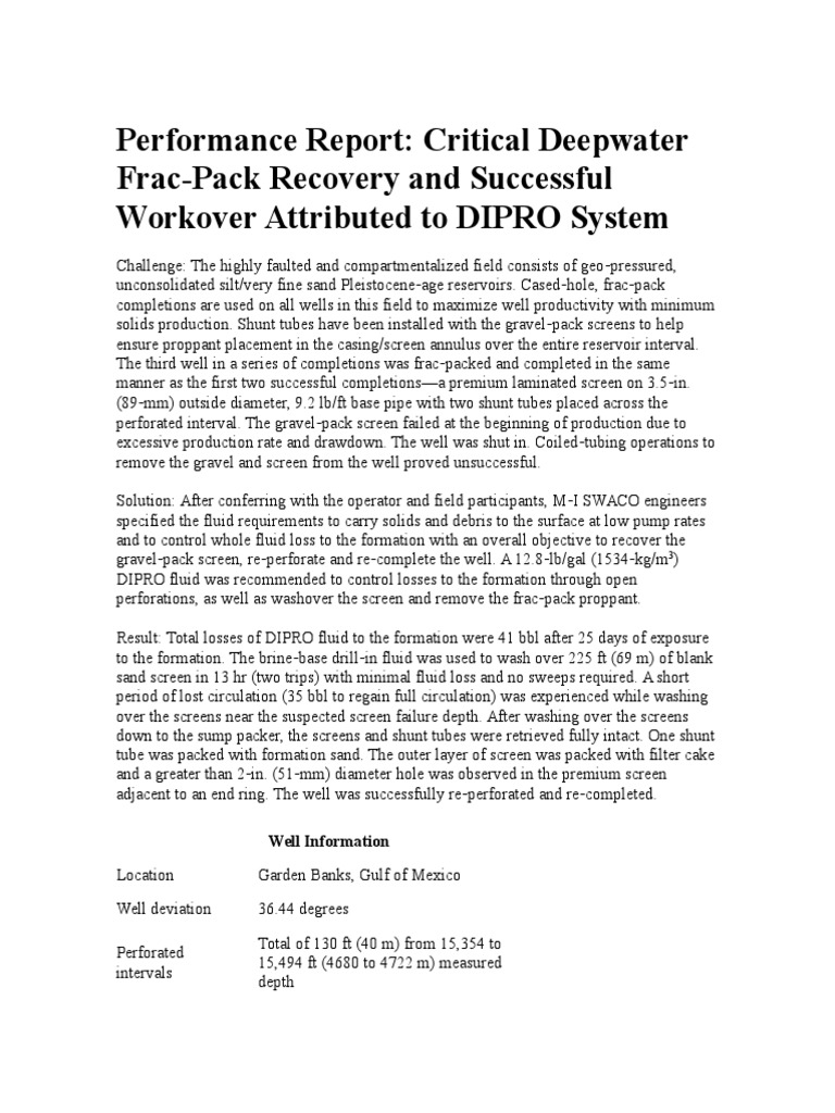 Performance Report: Critical Deepwater Frac-Pack Recovery and ...