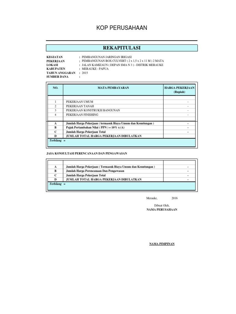 Boq Box Culvert Sma N 3 (Jl. Kamizaun) | PDF