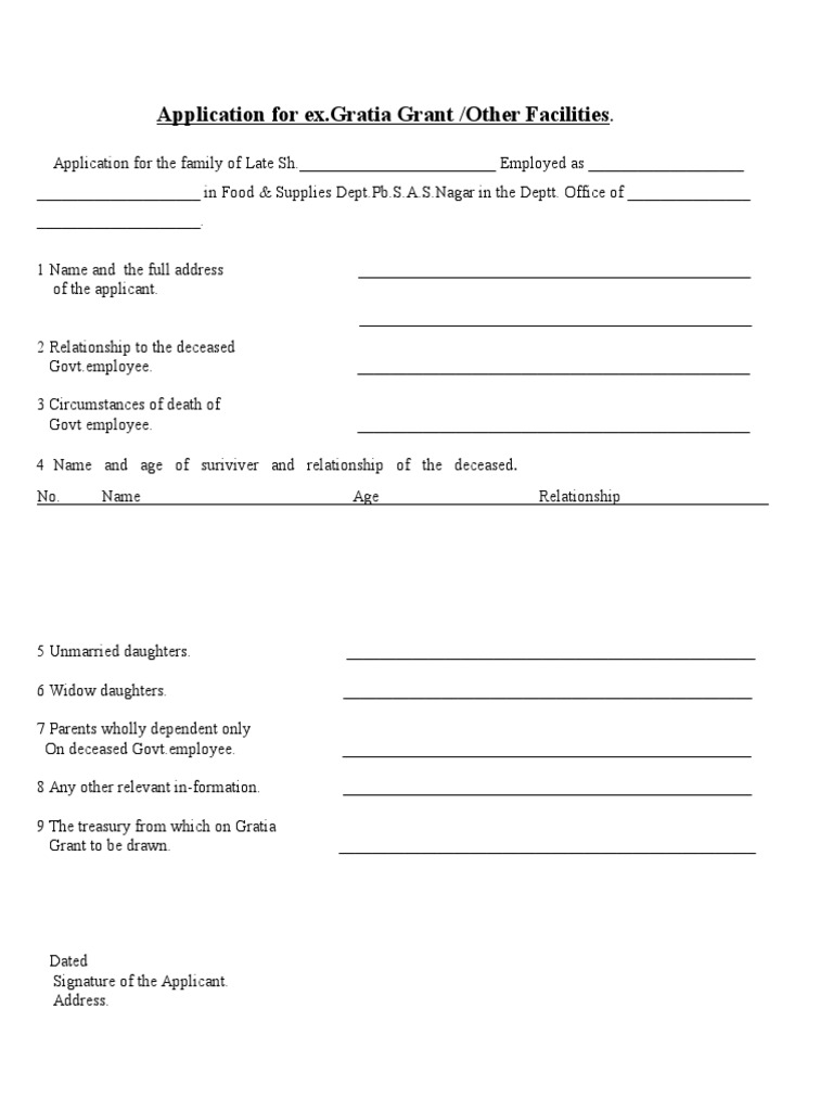 Application For Ex - Gratia Grant /other Facilities | PDF